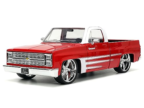 1985 Chevy C-10 Pickup Truck Red with White Top and Graphics with Extra Wheels Just Trucks Series 1/24 Diecast Model Car by Jada 34179