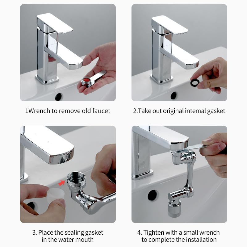 1080°Swivel Faucet Extender Aerator, Oxygen Enriched Foam, Splash Filter Kitchen Faucet Extender, 4-Tier Net Filter with 2 Water Outlet Modes,faucet extender for bathroom sink,faucet aerator(2pcs)