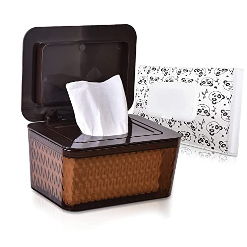 Umtiti Wipes Dispenser & Wipes Pouch/Tissue Bag, Wipes/Tissue Case with Moisture Seal Secure Lid, Non-Slip Rubber Feet & Sealing Design Keeps Wipes Fresh, Dustproof Wipes Container(BN+Panda)