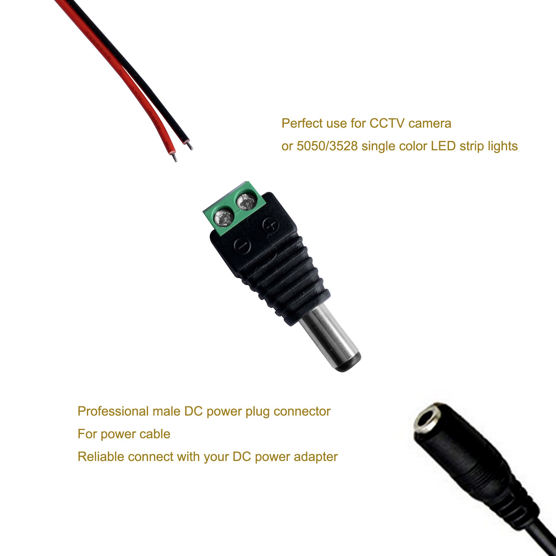 5 Male and 5 Female 12v DC Power Jack Adapter Connector for Led Strip CCTV Camera