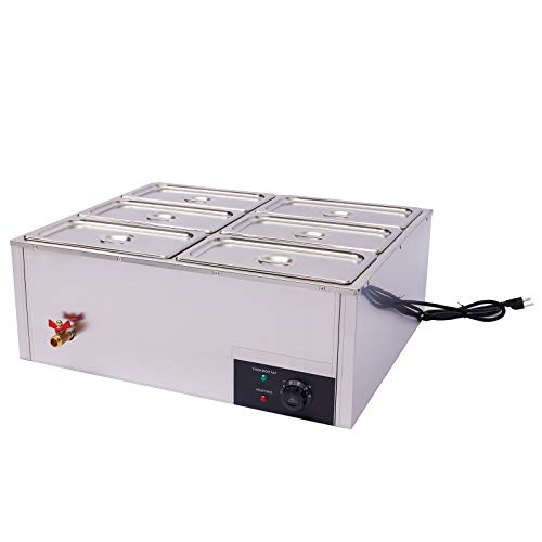 110V 850W 6 Pan Commercial Grade Food Warmer, 6inch Deep Stainless Steel Buffet Food Warmer Steam Table with Temperature Control for Catering and Restaurants