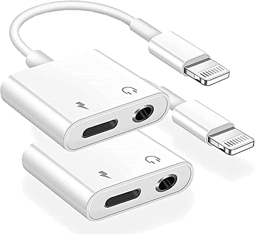 2 in 1 iPhone Headphones Adapter, [Apple MFi Certified] 2 Pack Lightning to 3.5mm Headphones Aux Audio + Charge Jack Adapter Dongle Splitter Compatible with iPhone14/13/12/11/SE/XS/XR/X/8/7