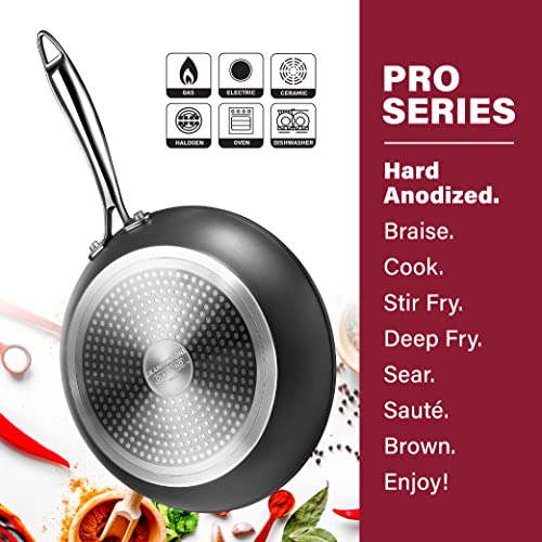 Granitestone Pro Hard Anodized Set | Skillet 8β, 10β & 12β Cookware, 100% PFOA Free, Oven, Dishwasher & Metal Utensil Safe, Ultra Nonstick Frying Pans, 3 Piece, Black (Stainless Handles)