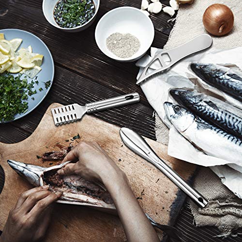 6 Pieces Fish Scaler Remover Fish Scaler Brush Stainless Steel Sawtooth Scarper Remover with Handle Multi-functional Bottle Opener for Kitchen Tool Faster and Easier Fish Scales Skin Removing Peeling