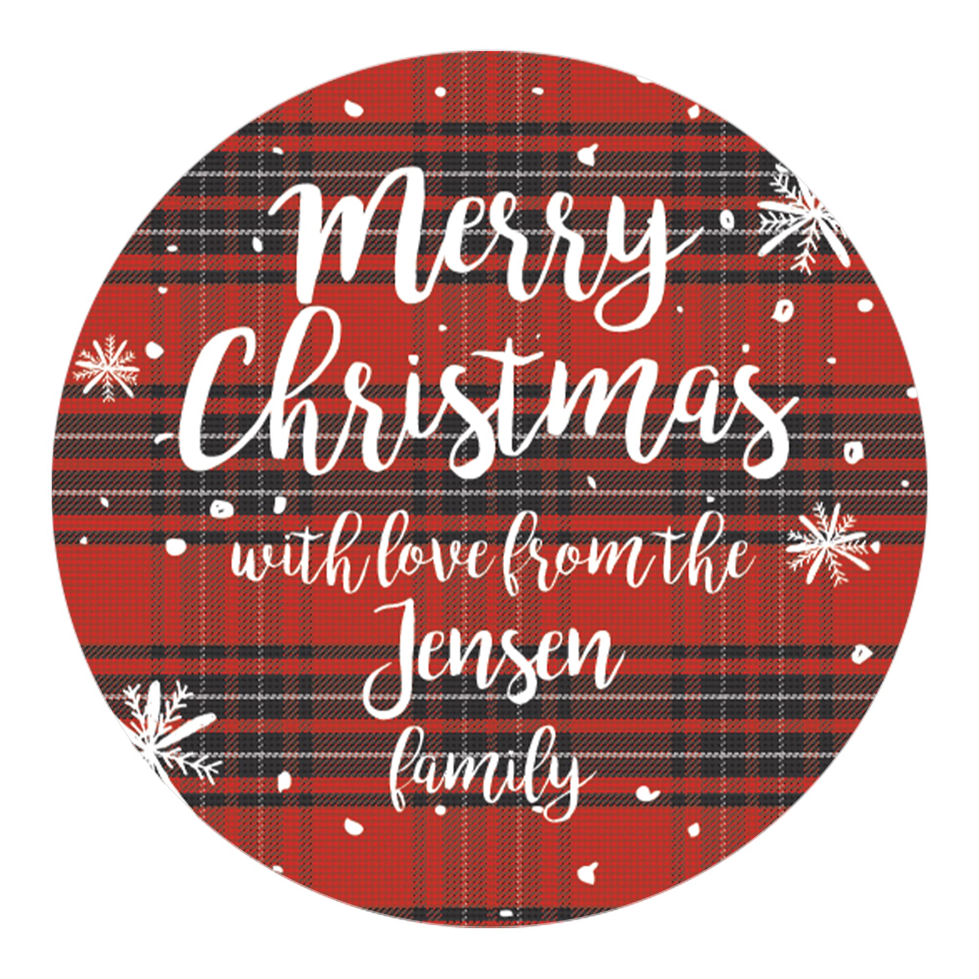 Personalized Plaid Merry Christmas Round Labels - 40 Stickers - Red and Black Peel and Stick Custom Gift Wrap Tags – Sellf Adhesive Christmas Plaid Stickers