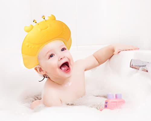 FUSACONY Baby Shower Cap, Adjustable Silicone Shampoo Cap, Hair Washing Hat, Eyes Ears and Face Protector, Baby Bath Head Shield for Kids,Infant,Toddlers, Child (Yellow)