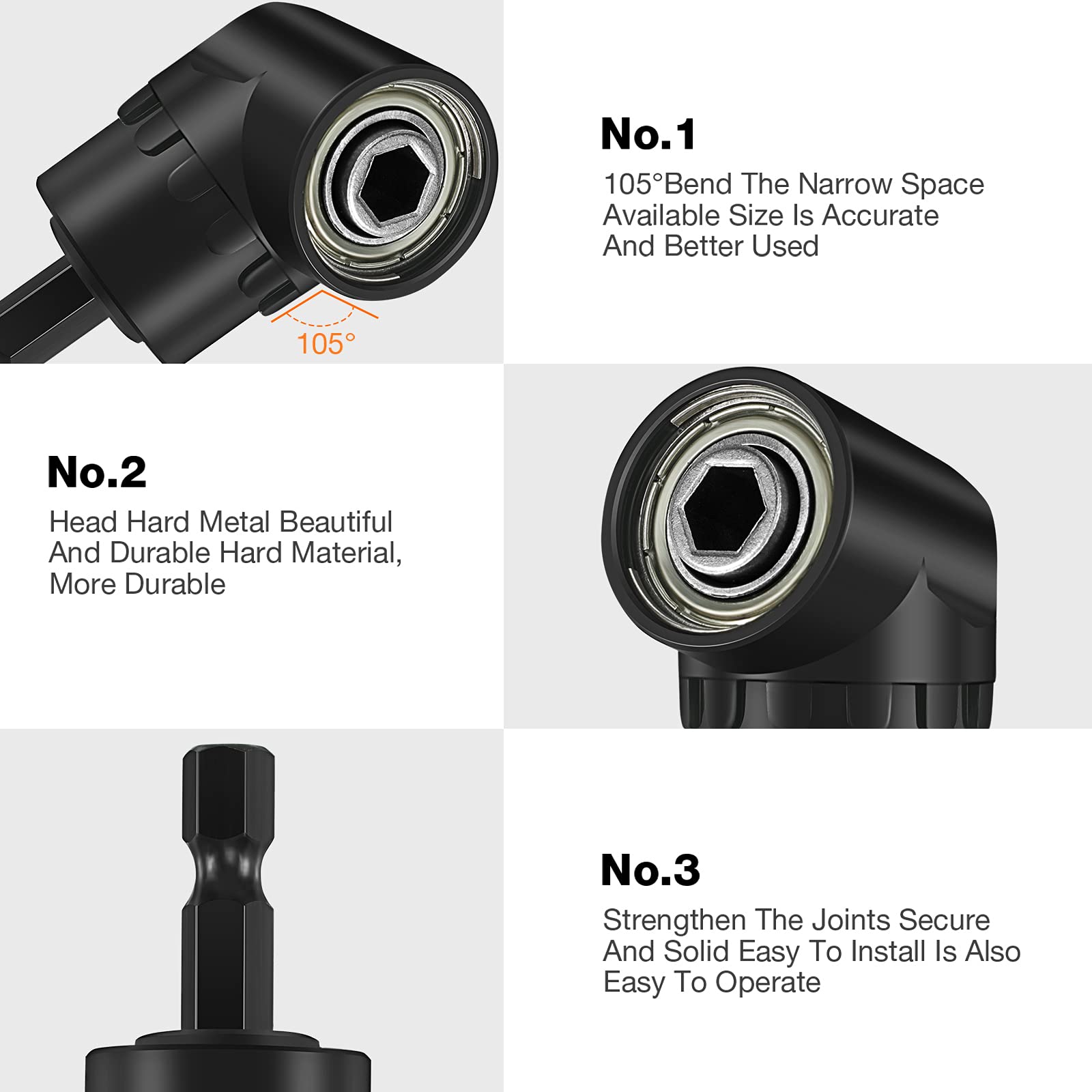 10 Pcs Drill Bit Sockets Adapter Extension Set Including Power Drill Adapters 360 Degree Rotatable Hex Shank Drill Adapters 105 Degree Angle Screwdriver Drill Bit for Household Workplace Industry