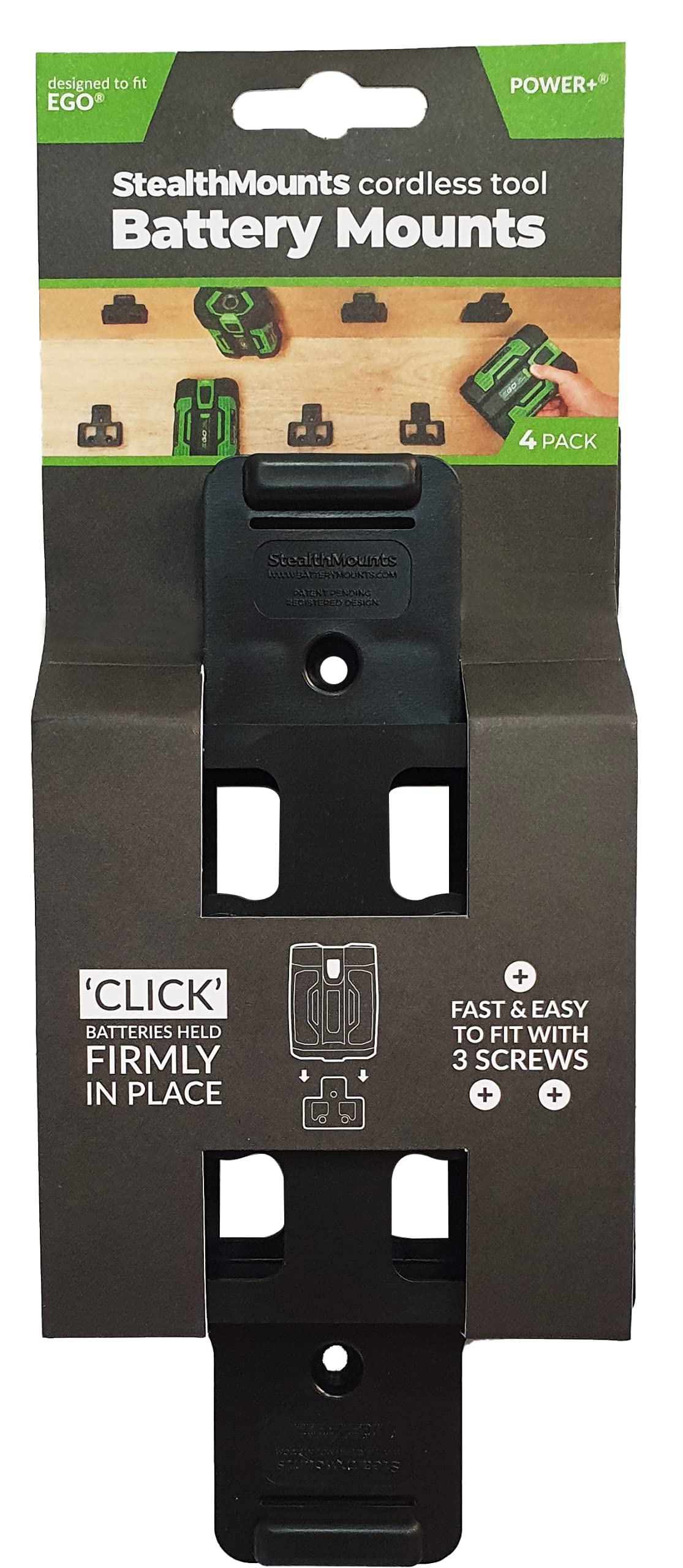 StealthMounts Battery Holder Compatible with EGO 56V (4 Pack) - Black | StealthMounts Battery Mounts for EGO | Mount for EGO 56V | Made in the UK