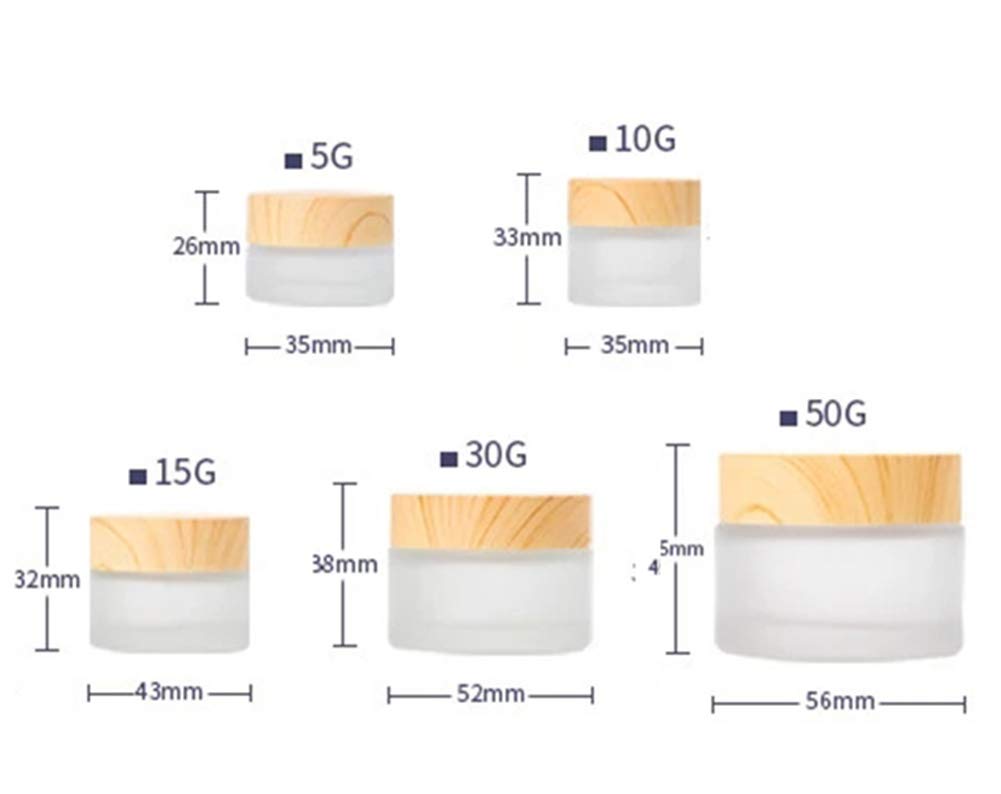 5 Pack 5g/10g/15g/30g/50g Frosted Glass Cream Jar,Empty Makeup Cosmetics Container Jar Pot With Wood Grain Lid for Face Cream Cosmetic Eye Shadow-FREE 5 Plastic Pick Stick