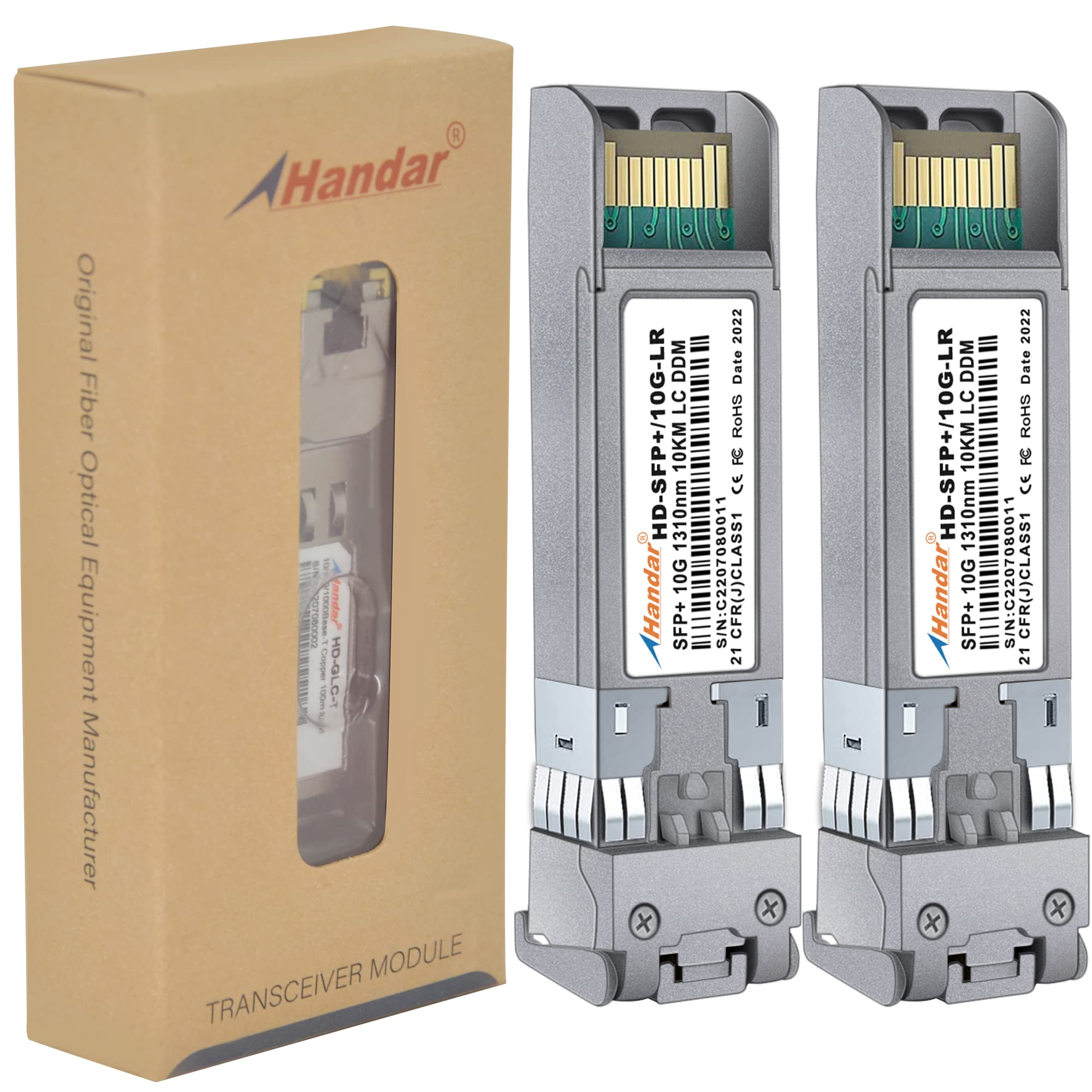 10GBase-LR SFP+ Transceiver, Handar 10GB 1310nm, Single Mode Fiber, Compatible with Cisco, Ubiquiti, UniFi UF-SM-10G and Other Open Switches, LC Interface, 10km
