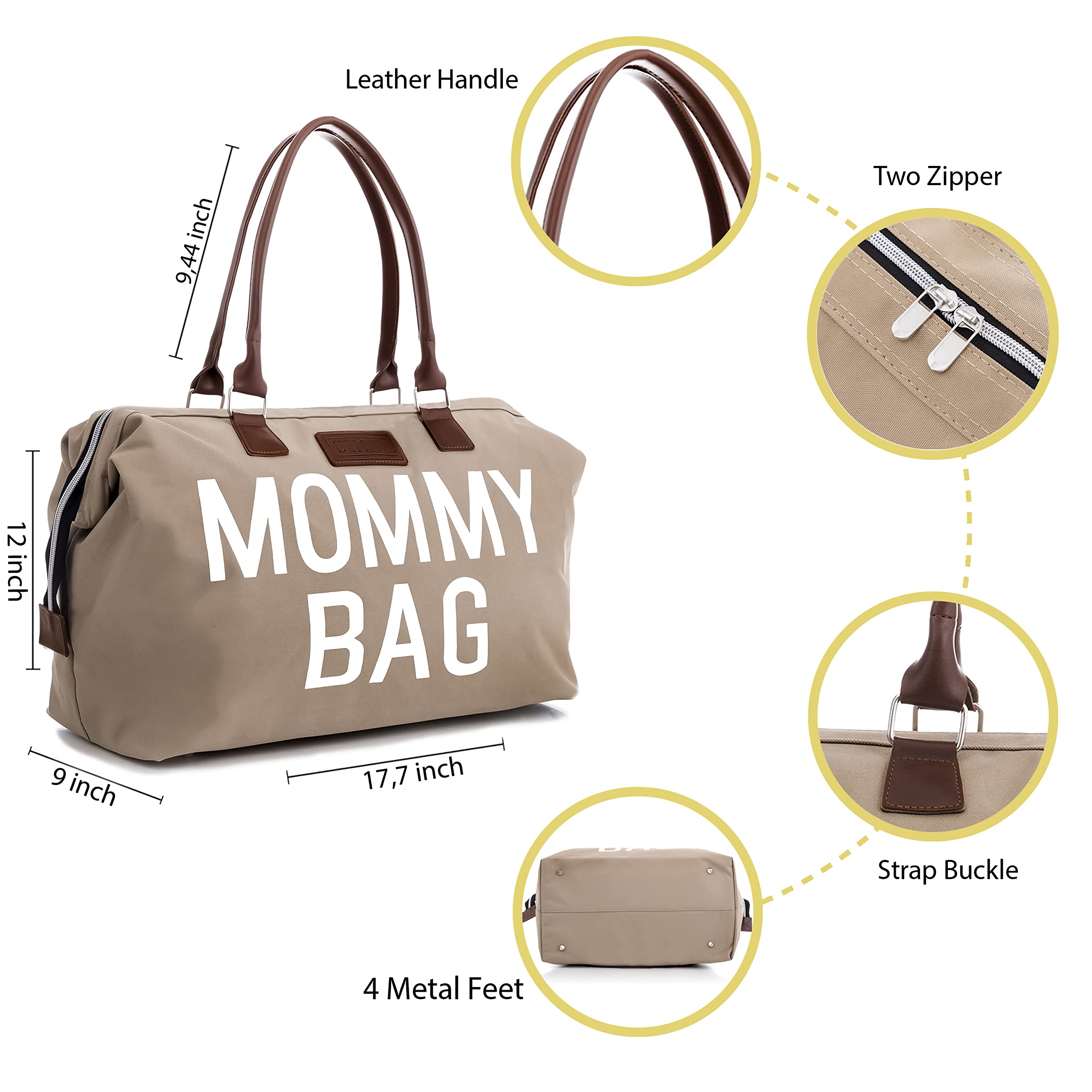 CHQEL Mommy Diaper Bag - Large Travel Bag for Hospital & Baby Care (Beige)