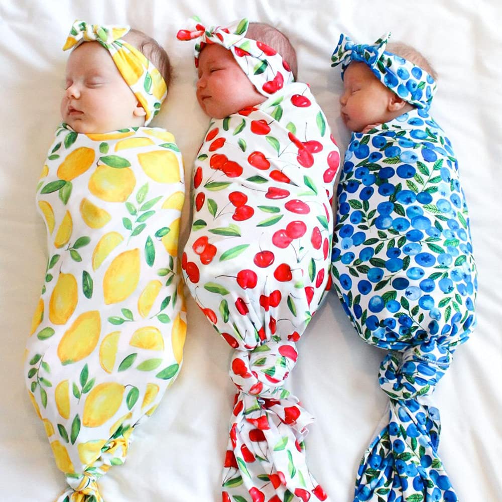 CHUNGEL 3 Pack Receiving Blanket with Headbands Newborn Baby Swaddle Blankets Beanie Hat Headband Sets, Swaddle Sack, Receiving Blankets Infant Baby Gifts