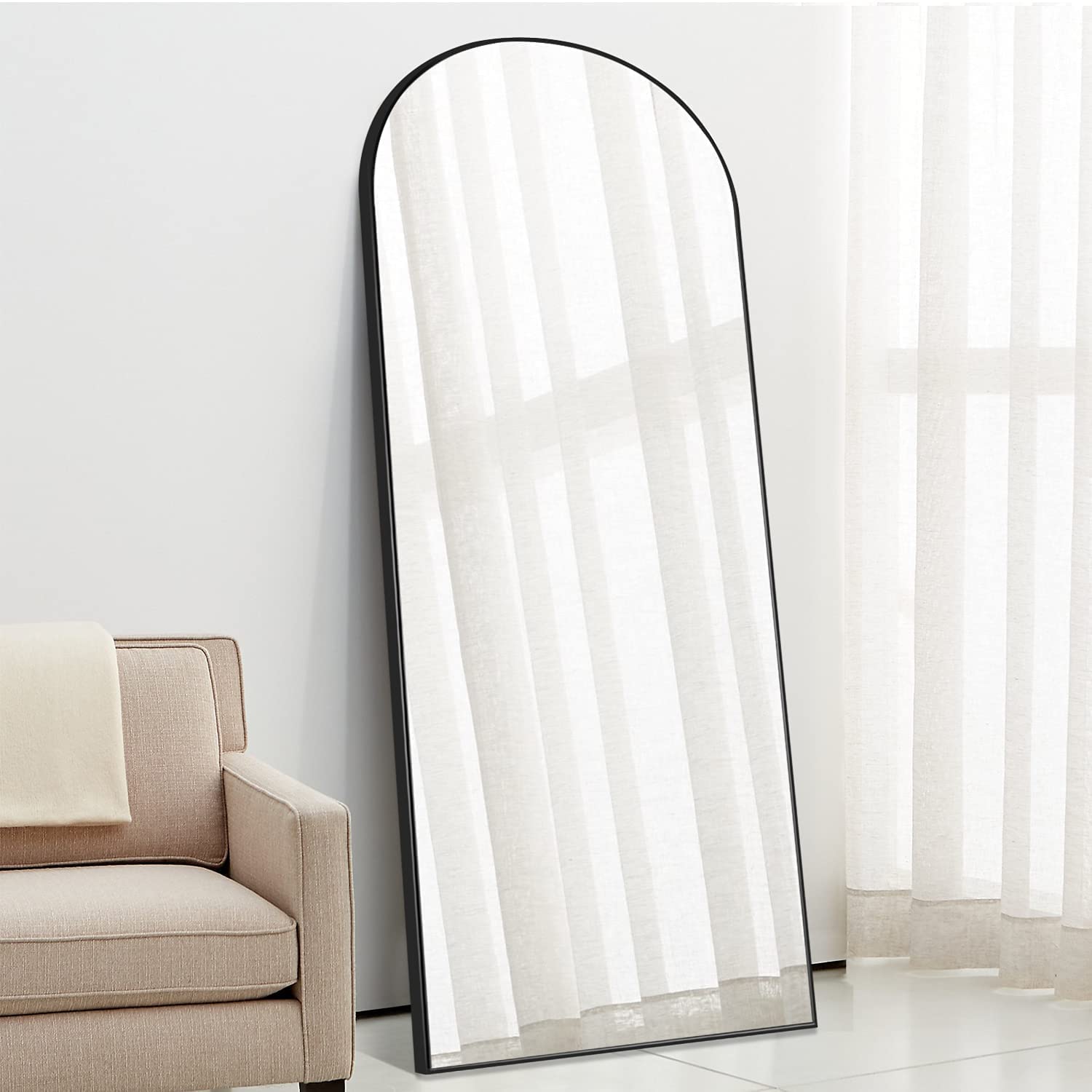 PexFix Arched Full Length Mirror Black, Floor Mirror, Standing Hanging or Leaning Against Wall Full Body Mirror Wall Mirror-64''x21''