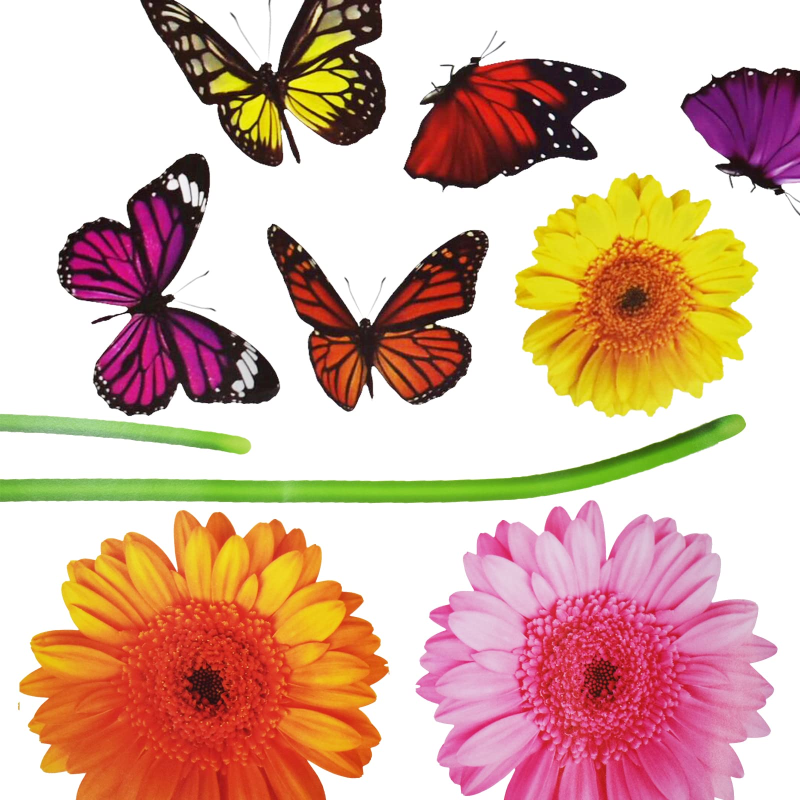 Maydahui 2 Sheets Gerbera Daisy Flowers Wall Decal 3D Floral Butterfly Wall Stickers (30*37 Inch) Peel & Stick Removable Modern Art Mural Decor for Kitchen Kids Bedroom Living Room(