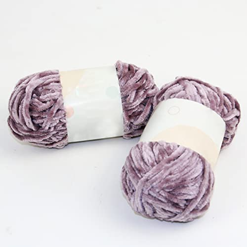 2 Roll Yarn for Knitting Crochet Velvet Yarn Knitting Yarn Fabric Cloth T-Shirt for DIY Craft Handmade Velvet Coarse Wool Thread Hook Shoe Thread Stick Needle Scarf Thread - Iris Grey 175 Yards