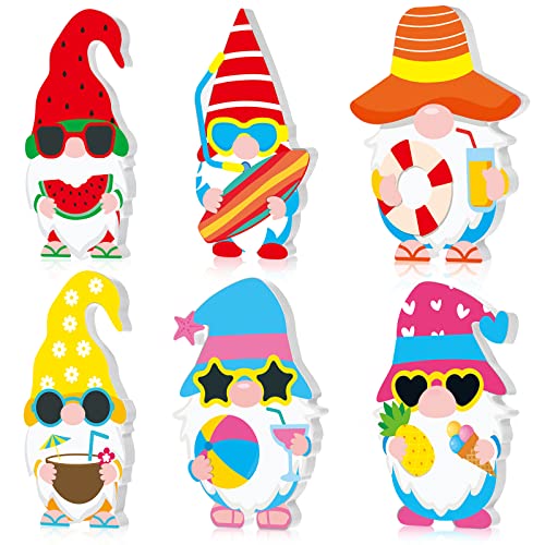 6 Pieces Summer Gnomes Decorations for Home Beach Wooden Gnomes Tiered Tray Decor Freestanding Table Decoration Summer Tabletop Gnomes for Home Party Desk Office Decoration