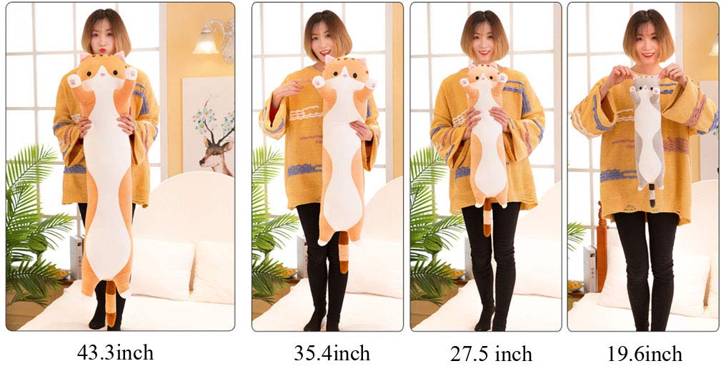 123Arts Cartoon Cat Soft Plush Long Throw Pillow Lifelike Animal Neck Pillow Plush Toy