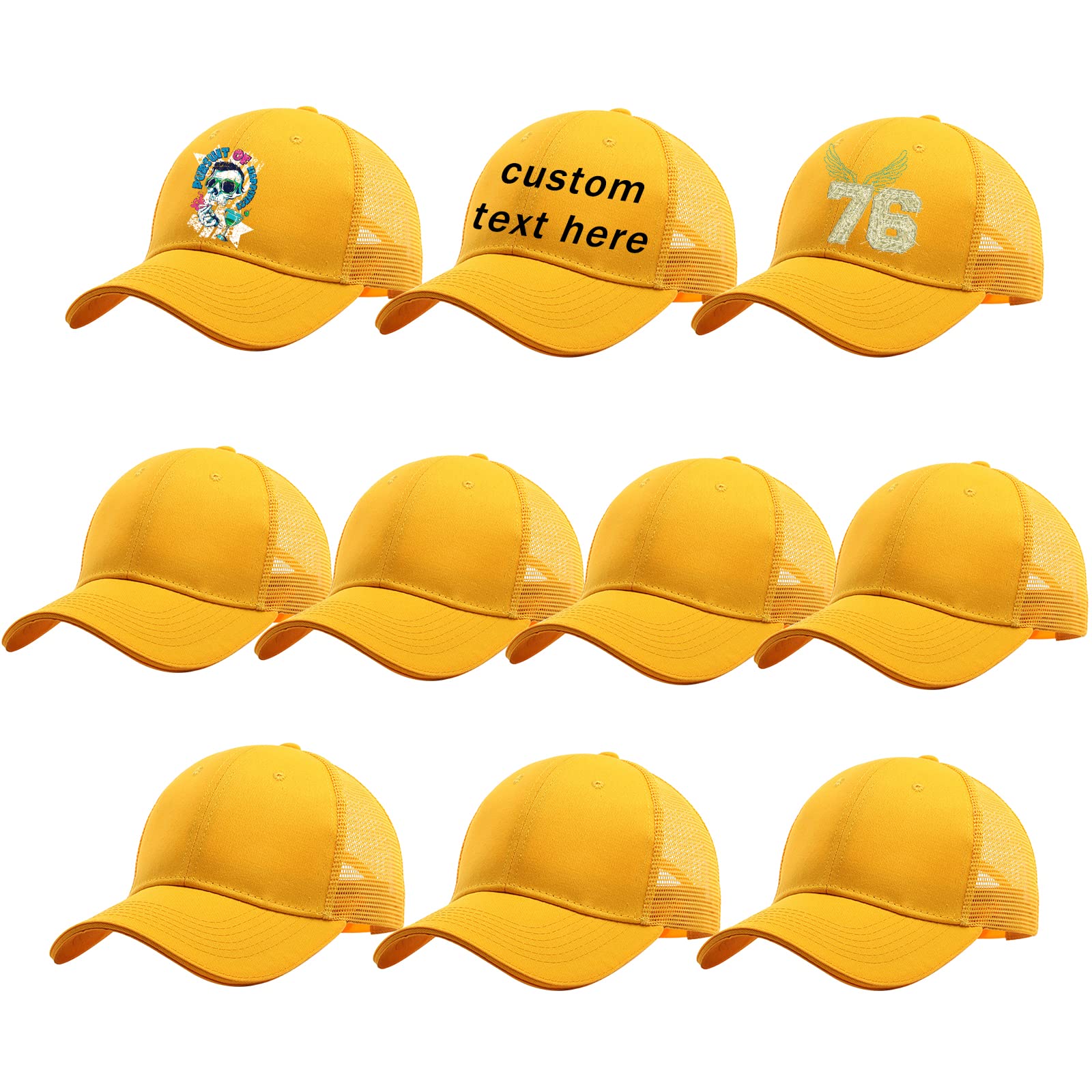 10 Pack Blank Baseball Cap Adjustable Mesh Snapback Trucker Hats Plain Sublimation Hats Sports Golf Sun Hats for Men Women (10 Pack-Yellow)