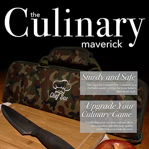 Chef Sac Chef Knife Roll Bag Travel Case | 8+ Slots for Knives & Tools | 2 Flaps with Cleaver & Mesh Pocket | Chef Knife Case for Professional & Culinary Work | Knives Not Included (Army Green)
