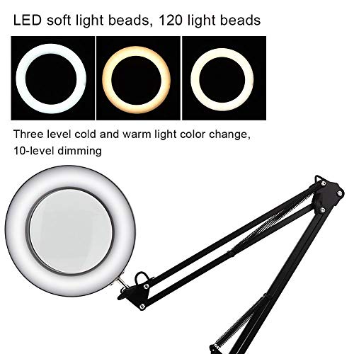 ZJchao Magnifier Lamp, 12w USB Clip on Table Lamp Foldable 5X Magnifying Glass LED Eye Caring Lamp for Reading Working Jewelry Makers Skincare Beauty(Black)