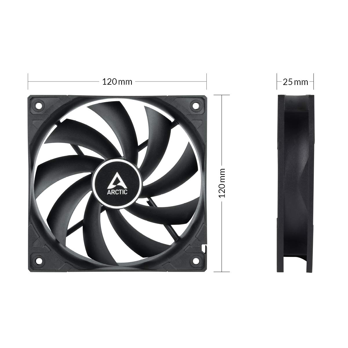 ARCTIC F12 PWM PST CO - PC Fan, 120mm Fan, PC Case Fan with PWM Sharing Technology (PST), Dual Ball Bearing for Continuous Operation, Computer, Fan Speed: 230-1350 RPM - Black