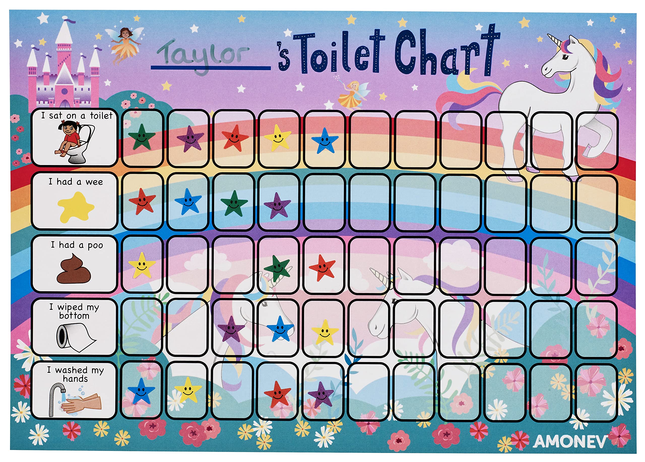 Amonev Unicorn Potty Training Reward Chart and Toilet Training Reward Chart for Boys and Girls Toddlers Twin Pack with 225 Star Stickers Included