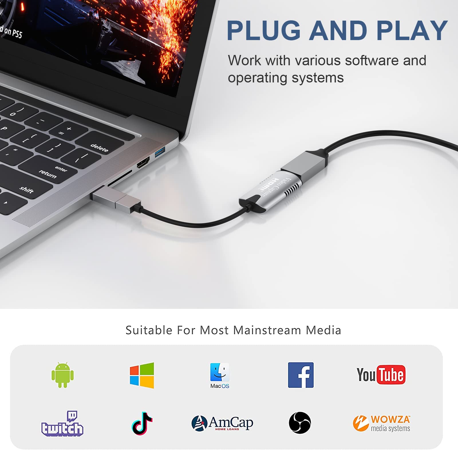 Anxious 4K HDMI Video Capture Card,USB 3.0 1080P Game Capture Card,for Game,Teaching,Live Broadcasting,Video Conference,Video Recorder for Streaming,Compatible with Windows Linux Mac OS System etc