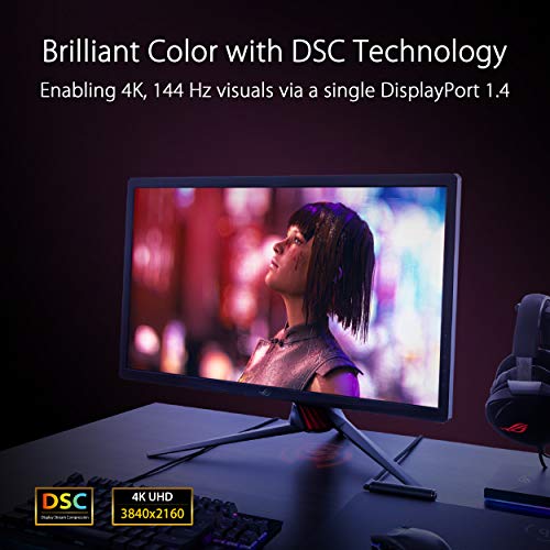 ASUS ROG Strix XG27UQ 27” HDR DSC Gaming Monitor, 4K (3840 x 2160), 144Hz, IPS, 1ms, Adaptive Sync, DisplayHDR 400, DCI-P3 90%, Eye Care, HDMI DisplayPort USB, Aura Sync (Renewed)