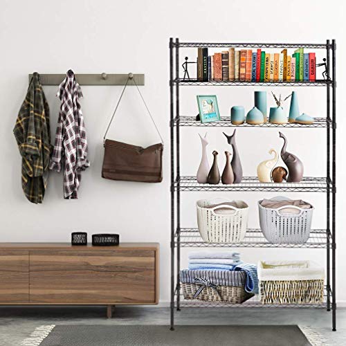 6 Shelf Wire Shelving Unit Heavy Duty Metal Storage Shelves NSF Wire Shelf Organizer Black