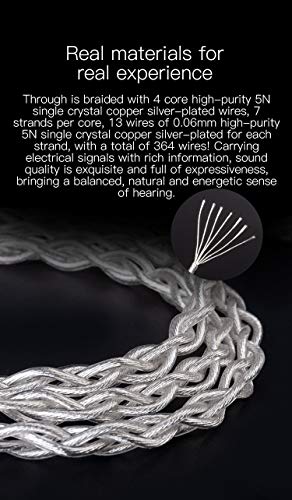 Kinboofi TRI Earphone Cable 4 Core Silver Plated Single Crystal Copper Cable, Upgraded HiFi Earphone Cable Wire Extension Cord (2.5mm Plug, C Pin)