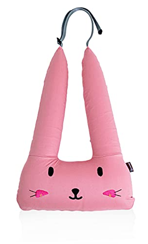 Kangaruru All in One Seatbelt Adjuster and Pillow with Neck and Headrest Cushion for Kids (Rabbit_Pink)