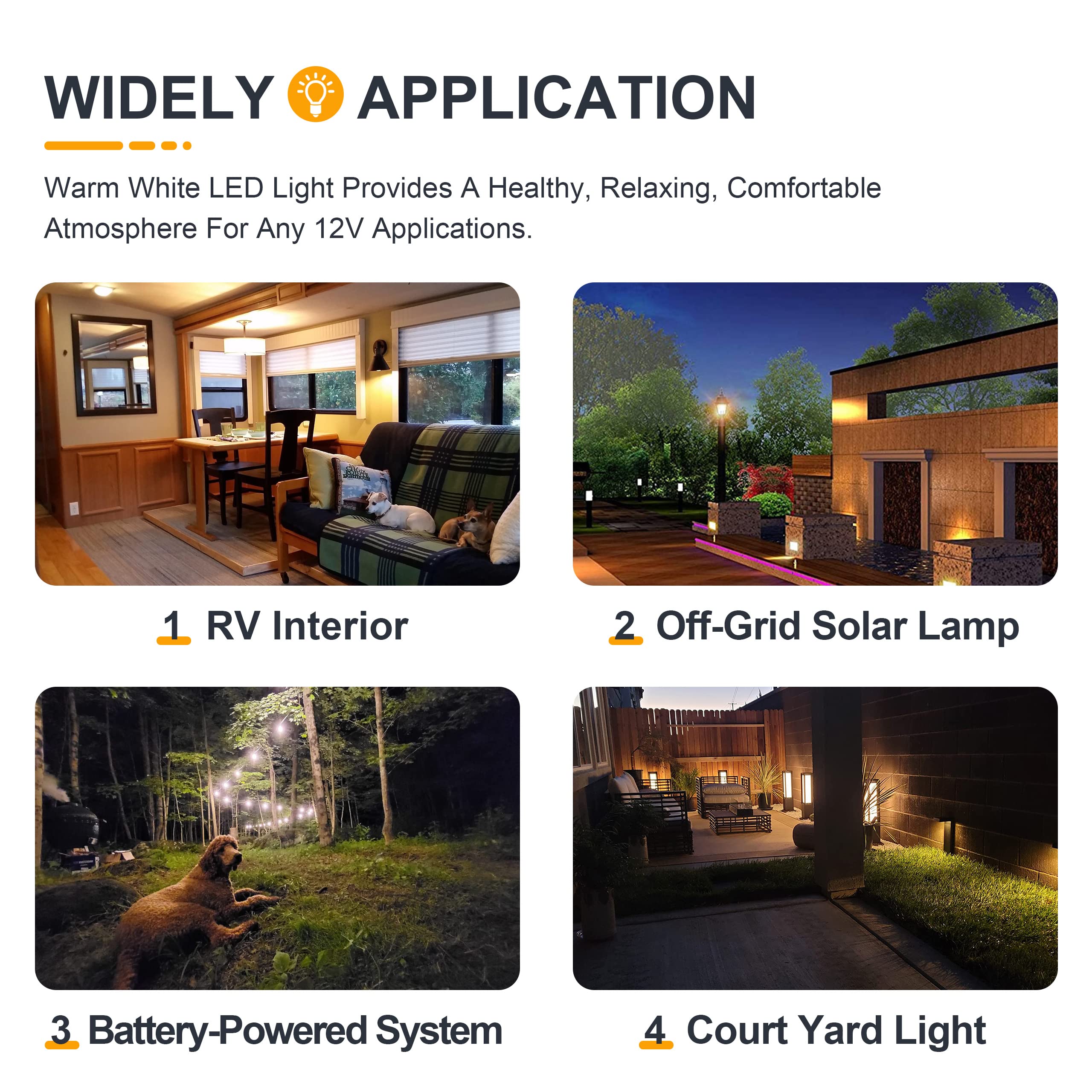 12 Volt Light Bulb 12V LED Bulbs A19 4W 2700K Warm White E26 Low Voltage Lamp 400lm (40Watt Equivalent) 24V 24Volt for RV Camper Marine,Solar Battery System Lighting,Pack of 2,A60-12V-4W-27K
