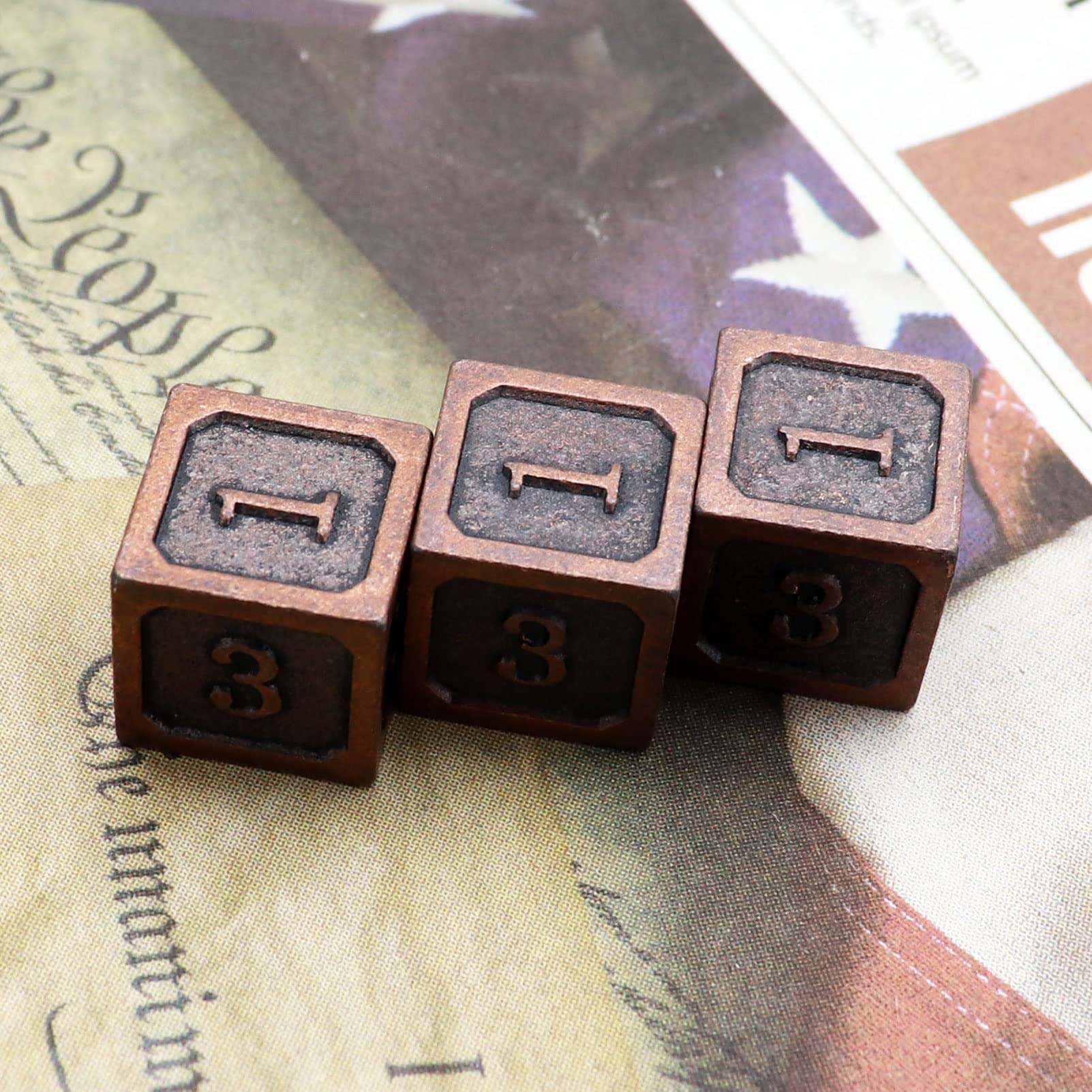 10 Piece Metal Dice Set D&D Antique Copper Ancient DND Dice Bundle