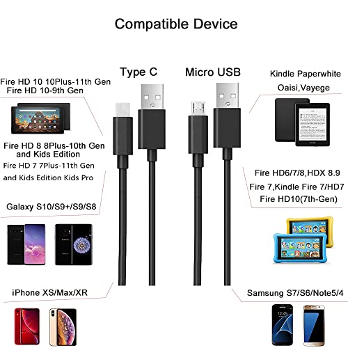 10W Power Adapter Tablet Fast Charger with 6.5Ft USB C and Micro USB Cable for Charging Fire HD Tablet and Kids Pro
