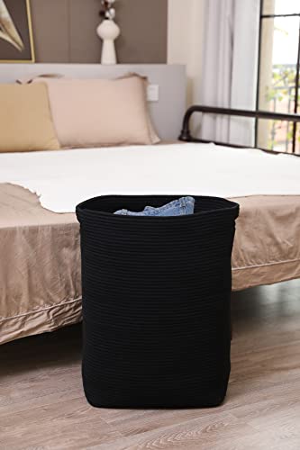 16"x13"x22" Extra Large Rectangular Storage Basket, Cotton Rope Storage Baskets, Woven Laundry Hamper, Toy Storage Bin, for Toys Blanket in Living Room, Baby Nursery, All Black