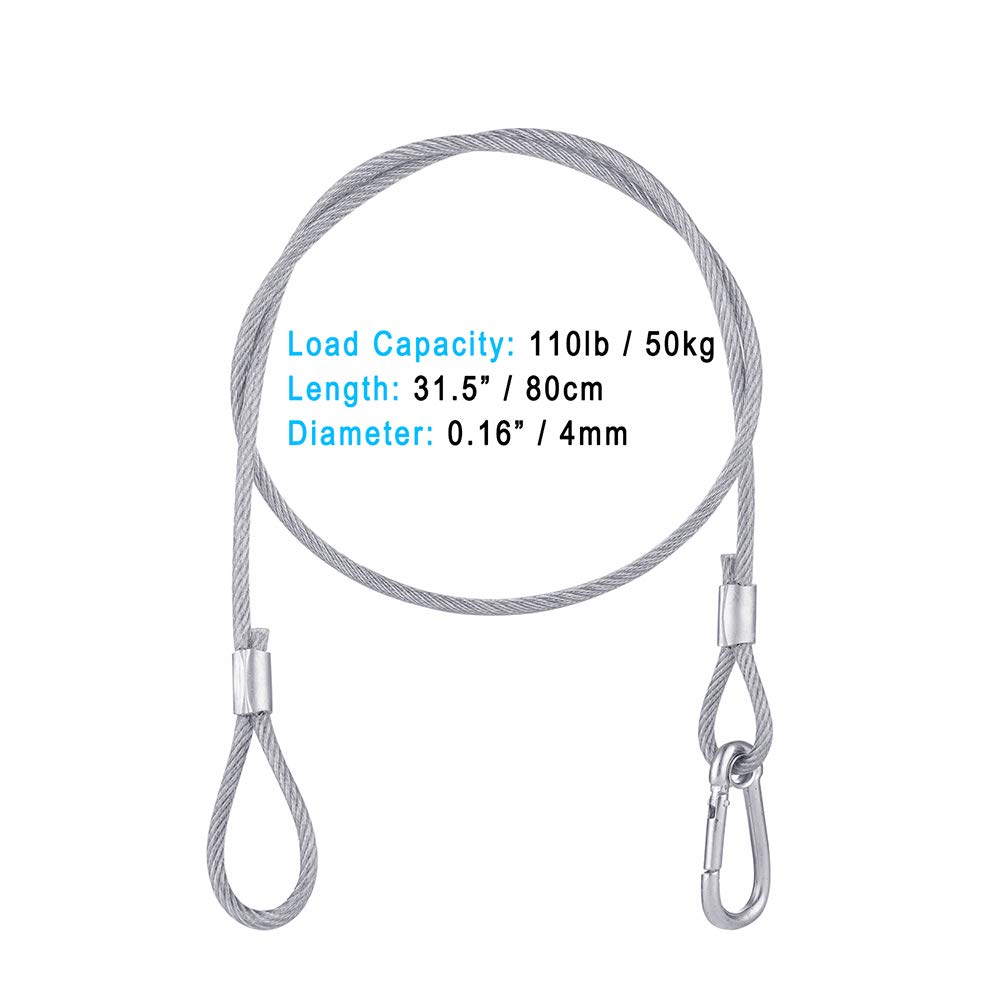 10PCS Eyeshot Premium Safety Cable, 110lb Load Duty 31.5ββ Stainless Steel Safety Cable, Safety Rope for DJ Stage Lighting Par Light Moving Head Light