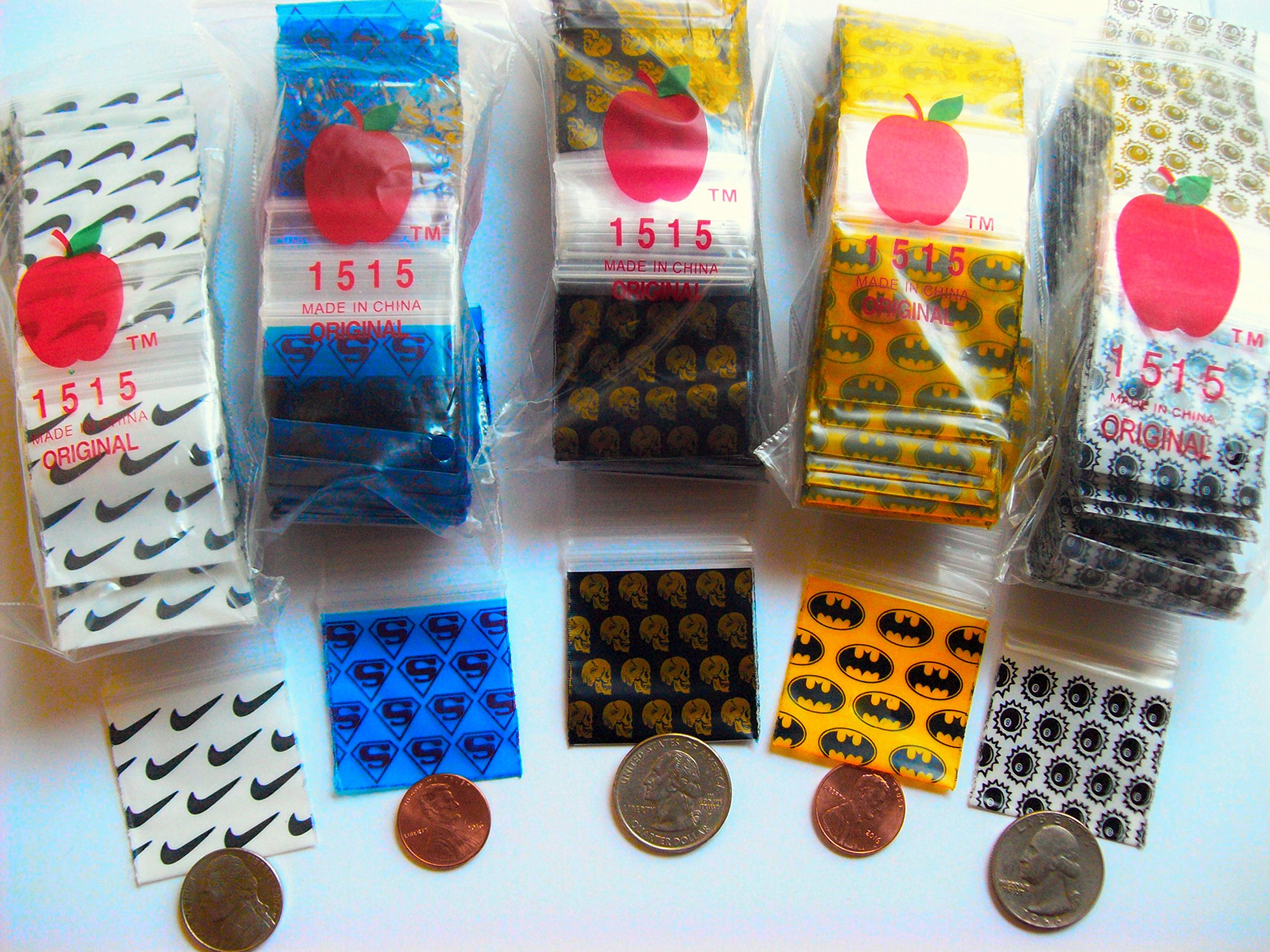 100-1.5" X 1.5"-3MilsThick-Popular 5 Combo Mini-ZipL.Bags + 50 Free ZL Mysterious PRT.