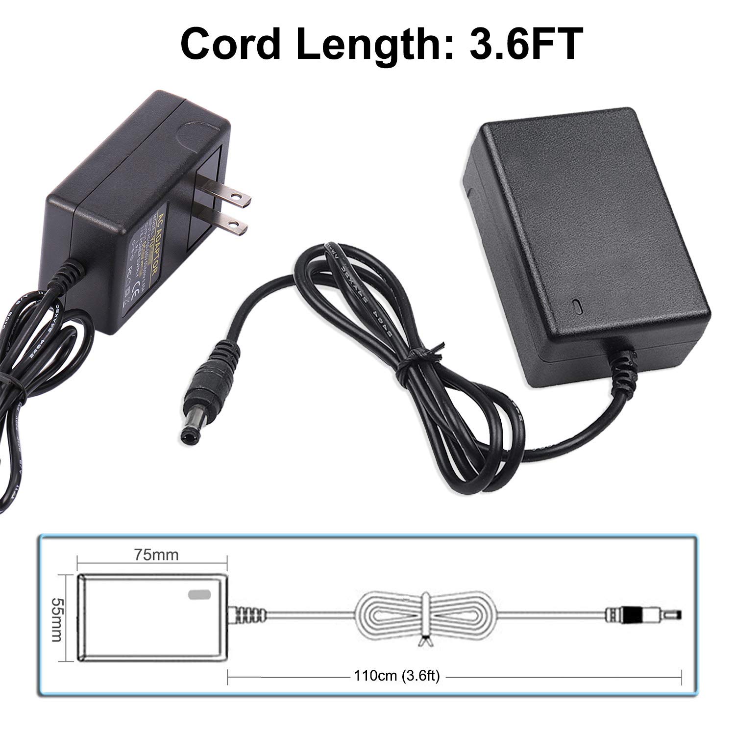24V 1A Power Adapter Supply - AC to DC 24 Volt 1000mA 500mA Available 5.5x2.5mm-2.1mm Tip 24V/1A 24W for Oil Diffuser Humidifier WiFi Camera, GPS, Webcam, Router (3.6Ft Cable)