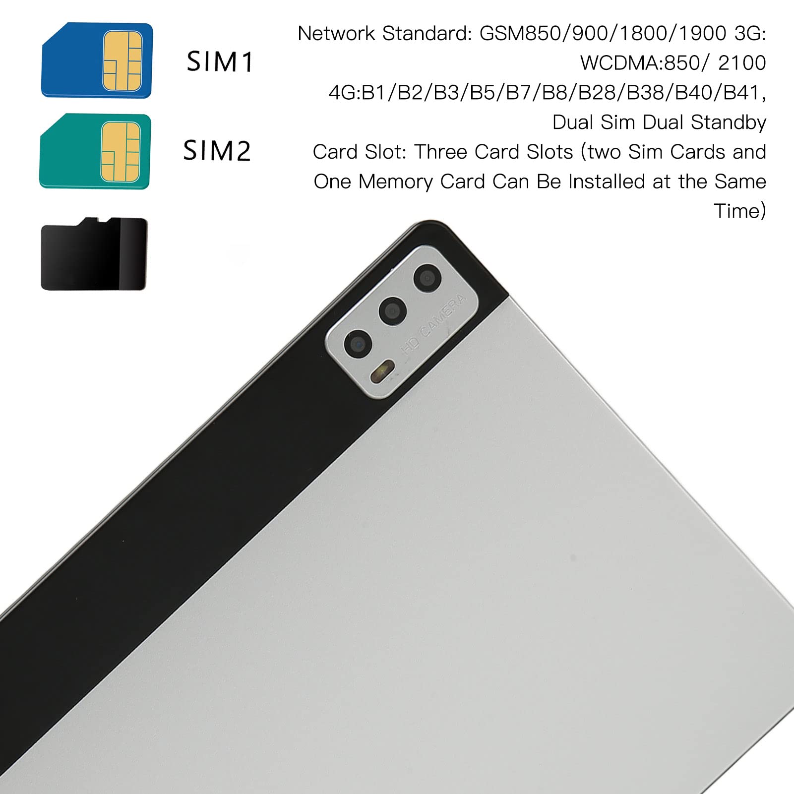 10in Tablet, IPS Large Screen 4GB RAM 256GB ROM 1080x1960 Resolution 5G WiFi 4G Calling Tablet for Office (US Plug)