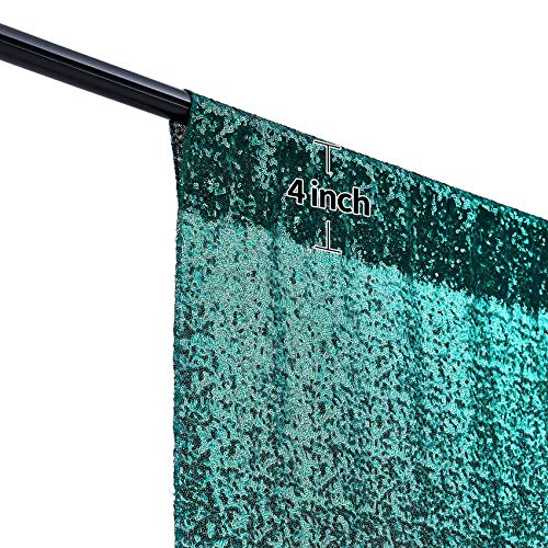 2×8FT-2PCS Hunter Green Sequin Backdrop Curtains Panels, Christmas Green Photography Backdrop Glitter Curtains Fabric Background for Christmas Wedding Party Decor