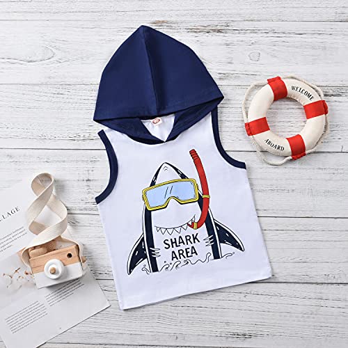 Baby Boy Cotton Clothes Shark Print Summer Hoodie Toddler Sleeveless Outfits Set Tops + Short Pants