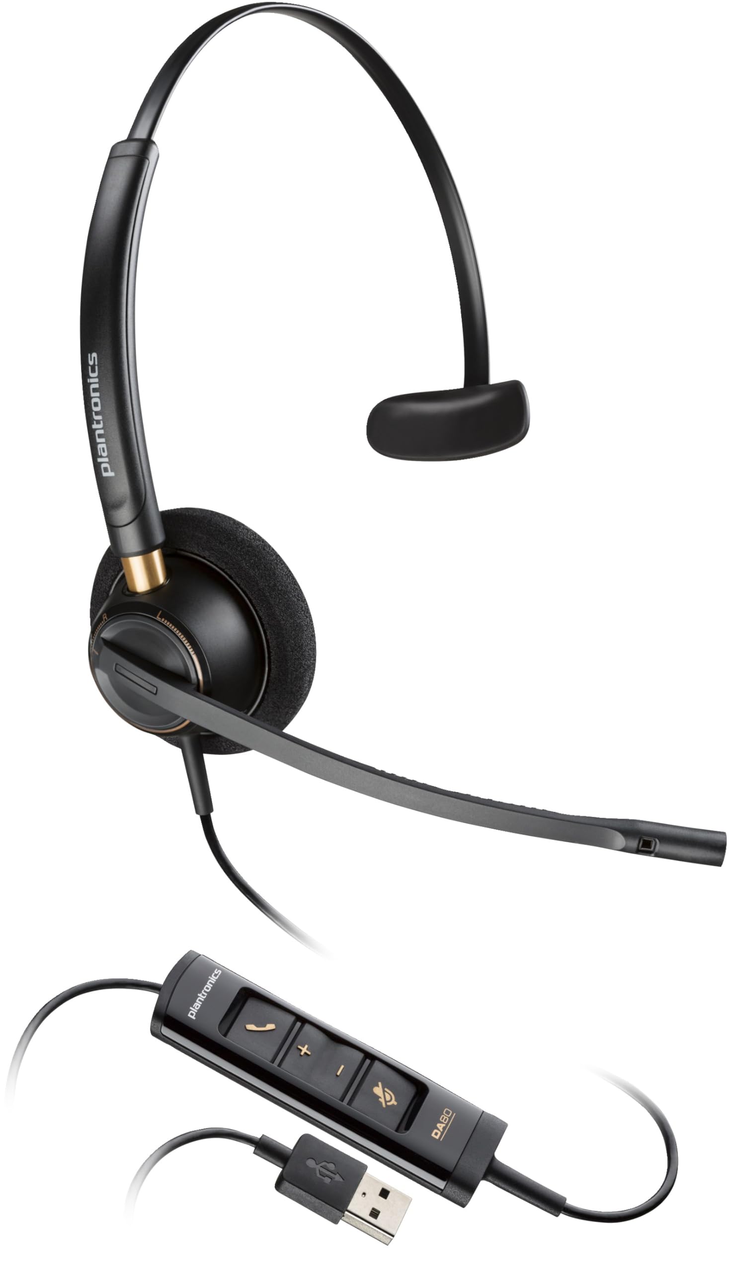 Poly - EncorePro 515 USB-A and USB-C USB Headset (Plantronics) - Cloud System Updates - Acoustic Hearing Protection - Works with Avaya, Genesys, and Cisco Call Center Platforms - Single Ear/Mono,Black