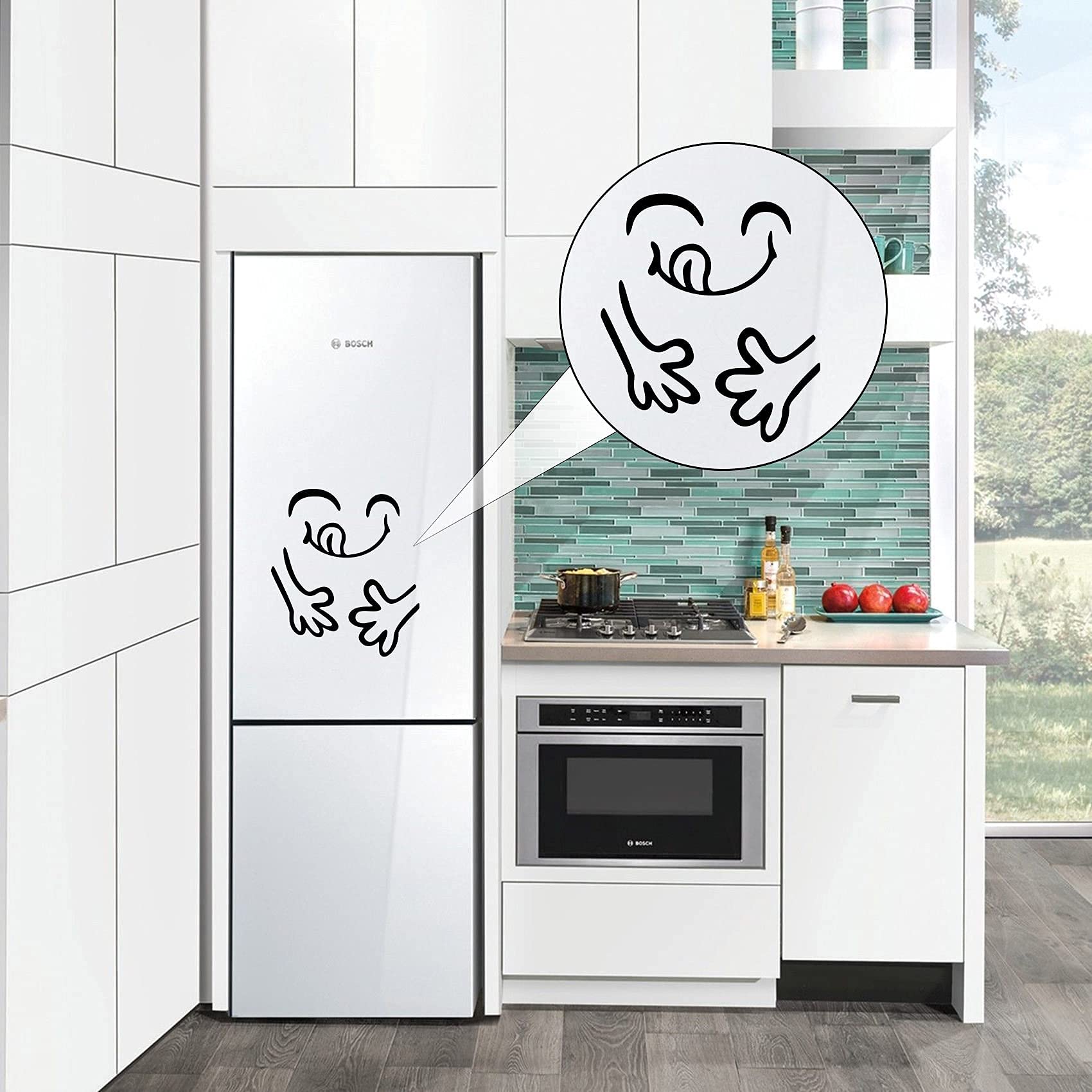ANCIRS 2 Pack Smile Fridge Stickers, Cute Refrigerator Decal Smiling Face Stickers, Adhesive Vinyl Stickers on Freezer, Kitchen Wall Inside House