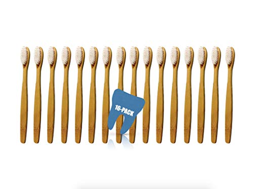 Clean Teeth. Clean Conscience. Bamboo Toothbrush - BPA Free. Organic. Eco-Friendly. Natural. Compostable. Vegan. 100% Biodegradable. (Hard Bristle: White, 16 Brushes)