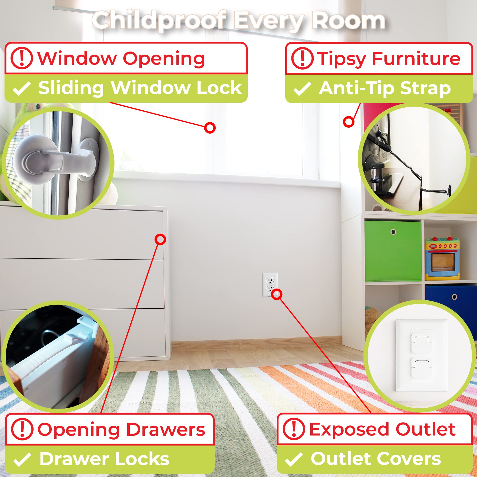 Child Proofing Kit: Baby Proof Set 75 Pieces Magnetic Cabinet Locks Outlet Covers Flexible Adhesive Corner Edge Guards Adjustable Size Safety Furniture Latches Kitchen Cupboards Drawers Cabinets Doors