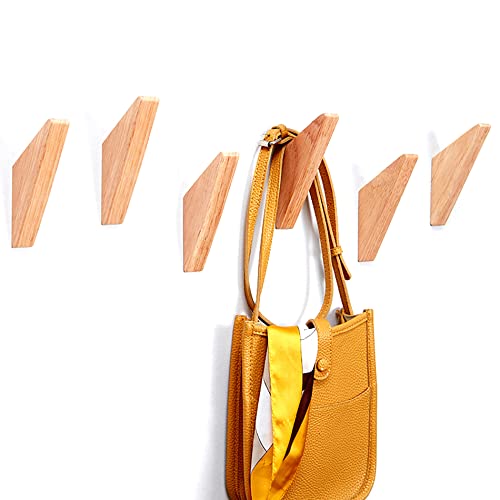 DUUO LONANGG Wooden Hooks Wall Hooks, Coat Hooks, Rubber Wood Hooks (Pack 6) Wall Hangers Hooks for Hanging Coats, Hats Hooks, Bags Hooks Towels Hooks, Decorations Triangle Hook