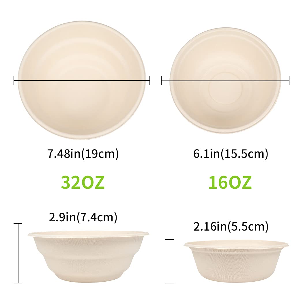 100-Pack Disposable Bowls, Compostable Bowl for Salad, Soup,Leakproof and Microwave Safe Bowls for Hot or Cold Use