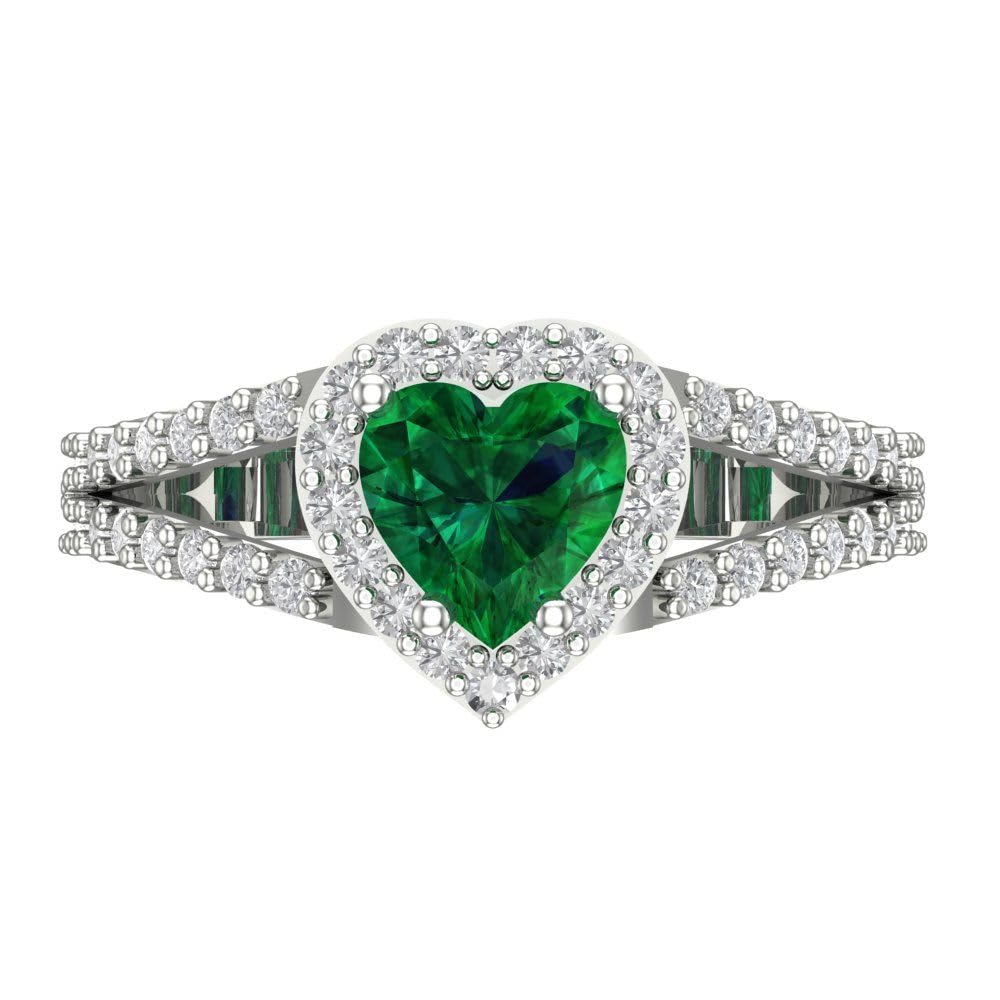 1.75 Carat Heart cut Custom Engraving Halo split shank faux Green Emerald Engagement Everlasting Ring 14k White Gold 8