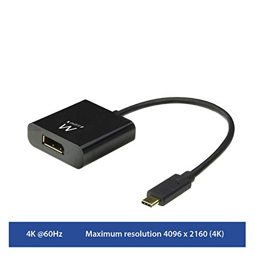 Ewent EW9825 USB-C to Displayport Cable, USB-C Displayport Cable Length 0,15m, 4K @ 60Hz USB-C Converter, Connect Additional Monitor to Laptop