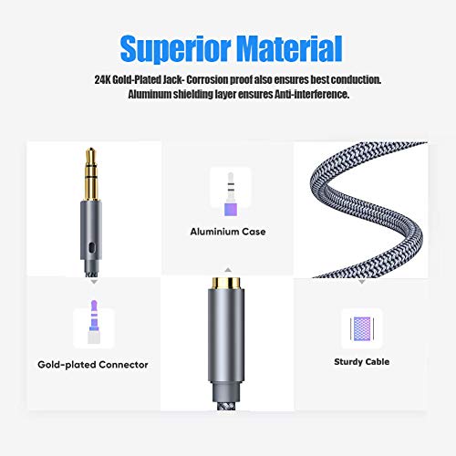 Goalfish Headphone Extension Cable, 3.5mm Extension Audio [2-Pack, 6.6ft] Male to Female Aux Adapter Hi-Fi Sound Stereo Extender Cord for Headset, iPhone, iPad, Smartphones, Tablets & More (Grey)